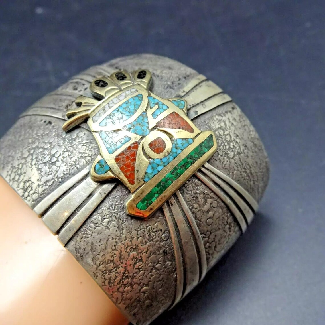 THOMAS TOMMY SINGER Navajo Vintage Sterling Silver Chip Inlay Cuff ...