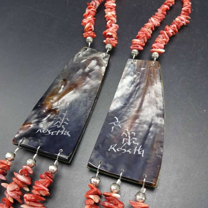 RAYMOND ROSETTA Santo Domingo Pueblo PARROT Spiny Oyster Shell Necklace ...