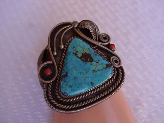 Heavy Vintage NAVAJO Sterling Silver BISBEE TURQUOISE… - Gem