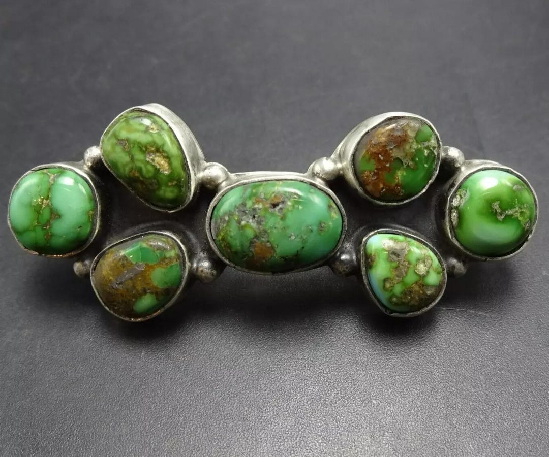 Russell Sam NAVAJO Sterling Silver Green ROYSTON TURQUOISE Cluster ...