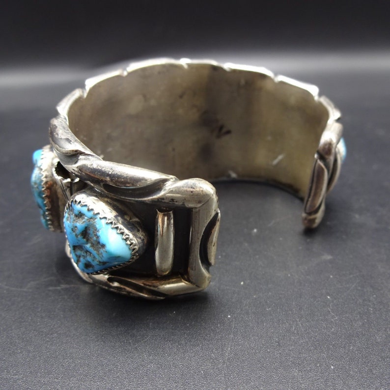 Heavy Vintage Chisel Stamped Sterling Silver TURQUOISE Cuff - Etsy