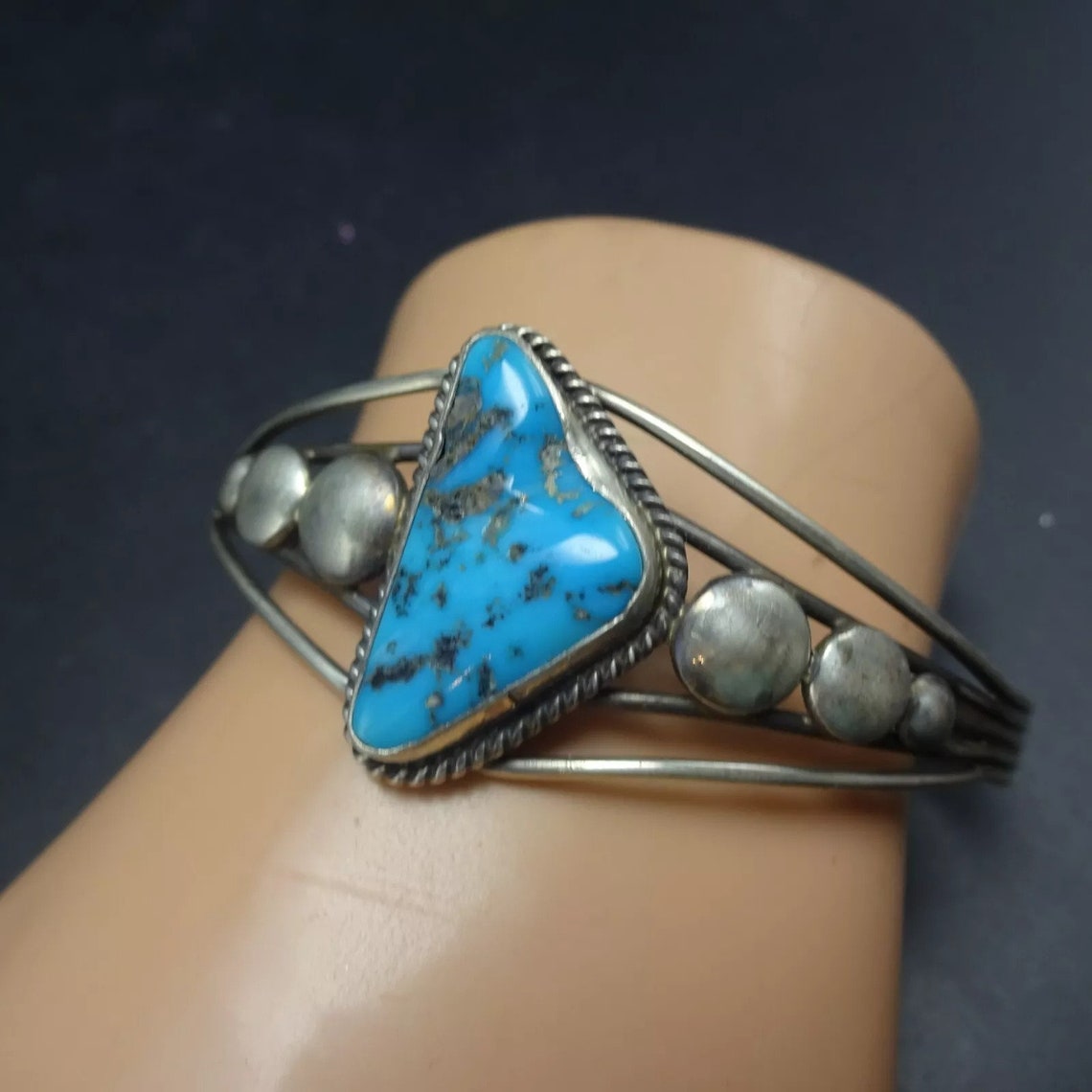 VERDY JAKE Vintage Navajo Sterling Silver Morenci TURQUOISE Cuff ...