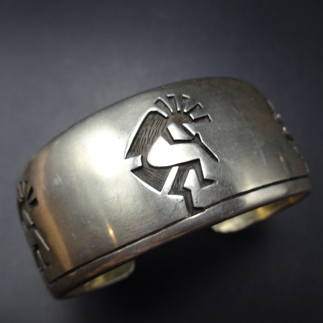 SIGNED VINTAGE Harlan Joseph Hopi Sterlingsilver Overlay KOKOPELLI Cuff ...