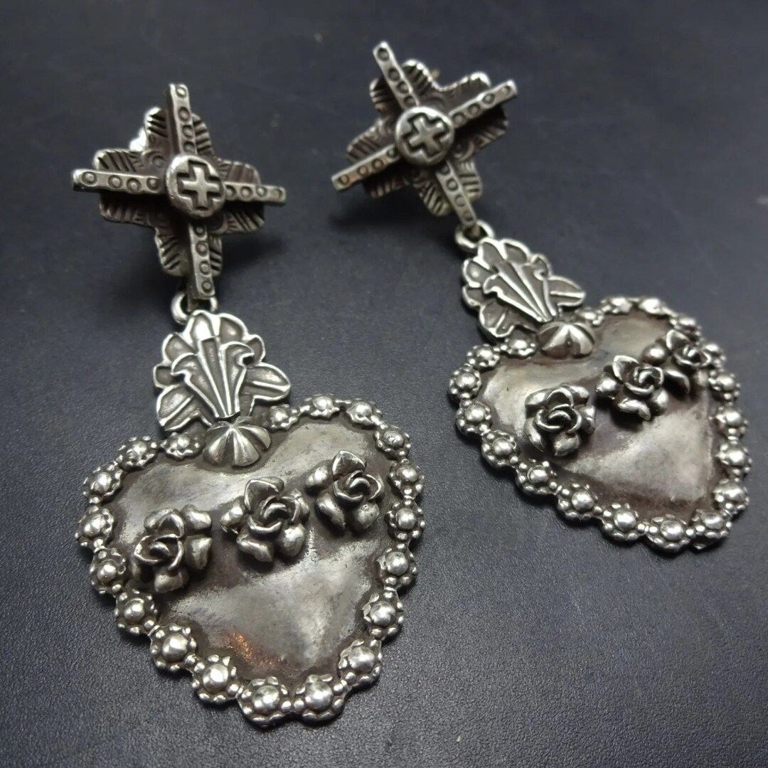 Gregory Segura SANTA Fe ARTIST Sterling Silver TESUQUE Cross Over Heart ...