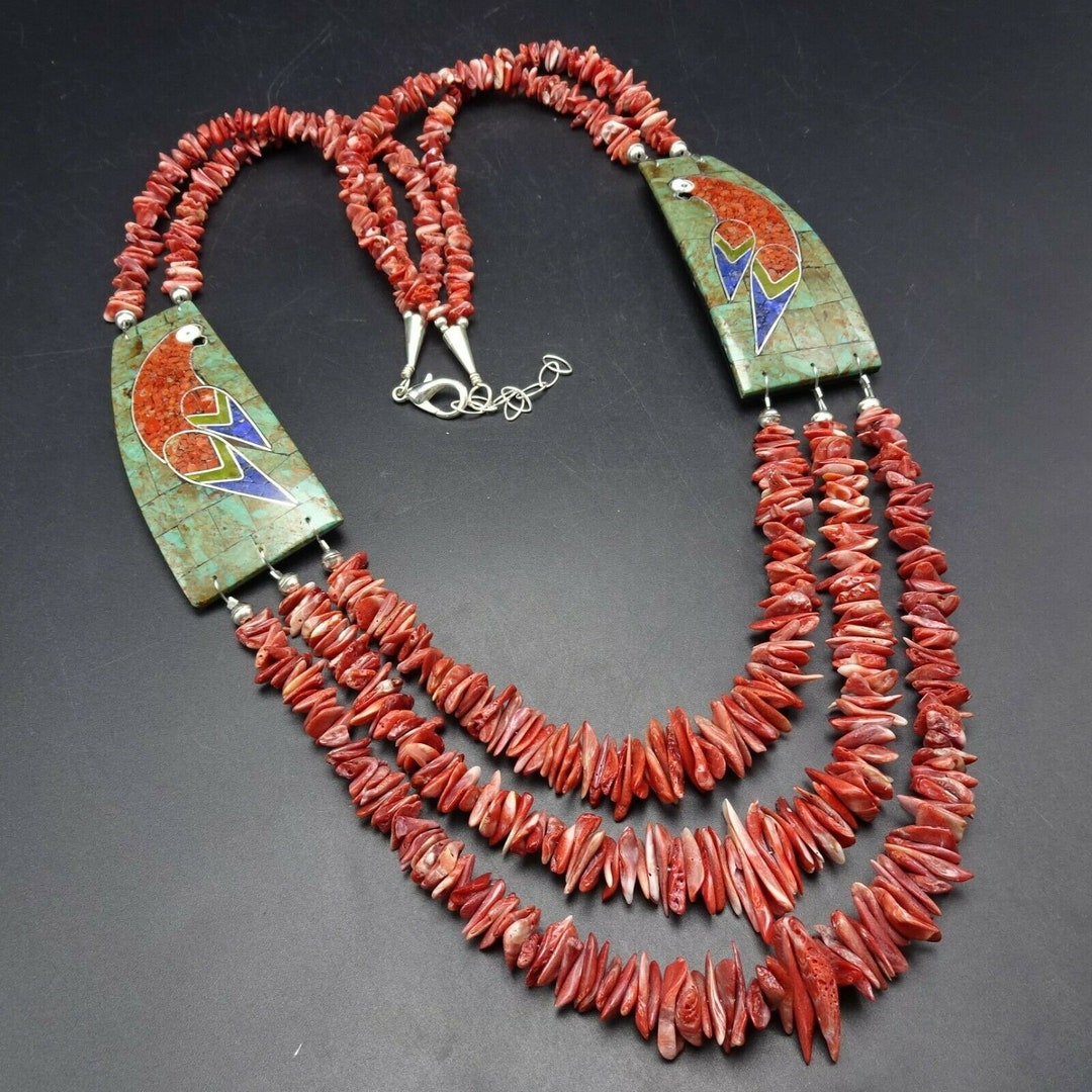 RAYMOND ROSETTA Santo Domingo Pueblo PARROT Spiny Oyster Shell Necklace ...