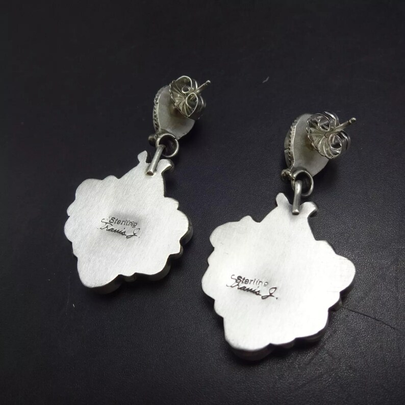 TRAVIS JENSEN Navajo TURQUOISE Cluster Sterling Silver Earrings Dangle ...