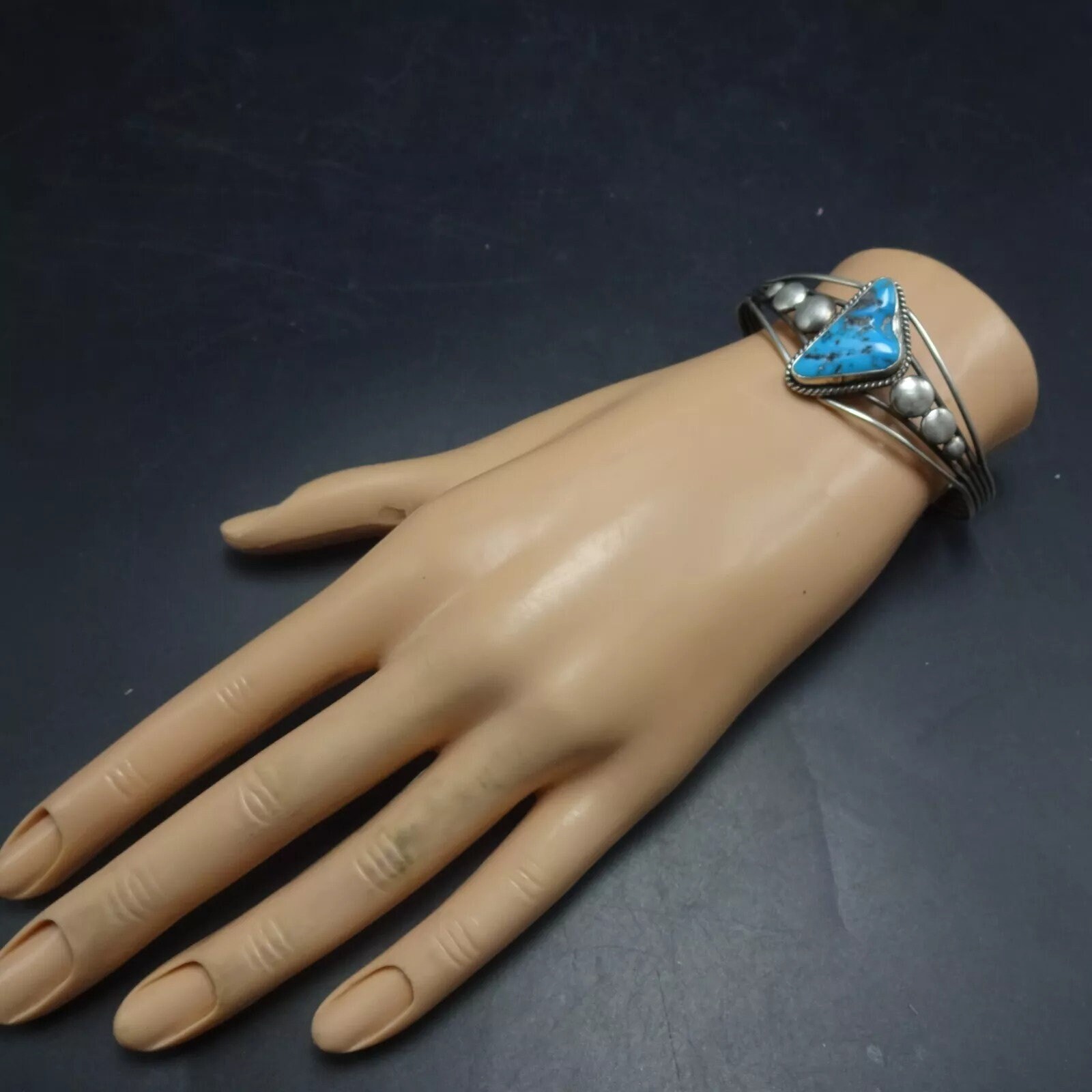 VERDY JAKE Vintage Navajo Sterling Silver Morenci TURQUOISE Cuff ...