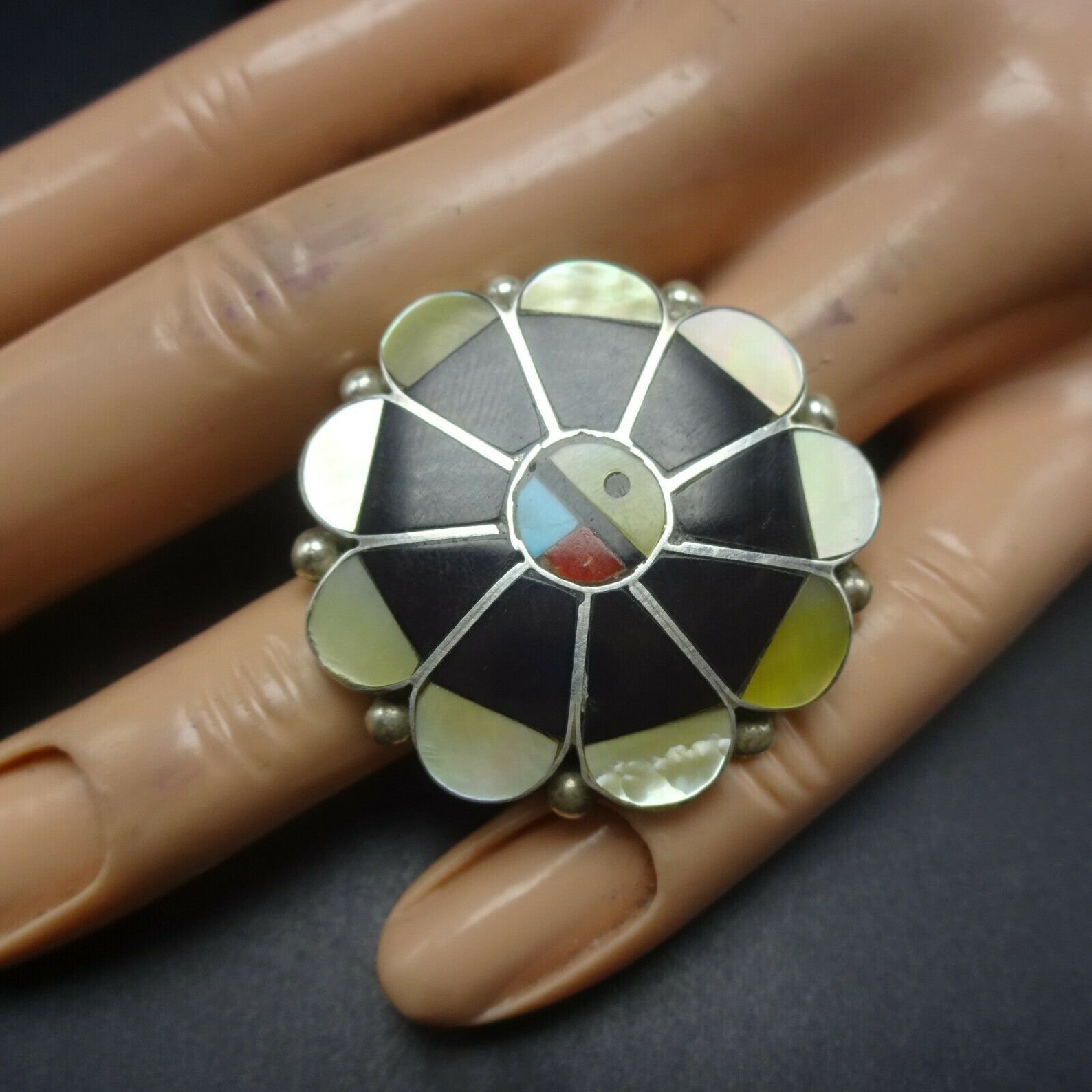Vintage ZUNI Sterling Silver SUN Face Inlay Ring Sz 8.25 - Etsy