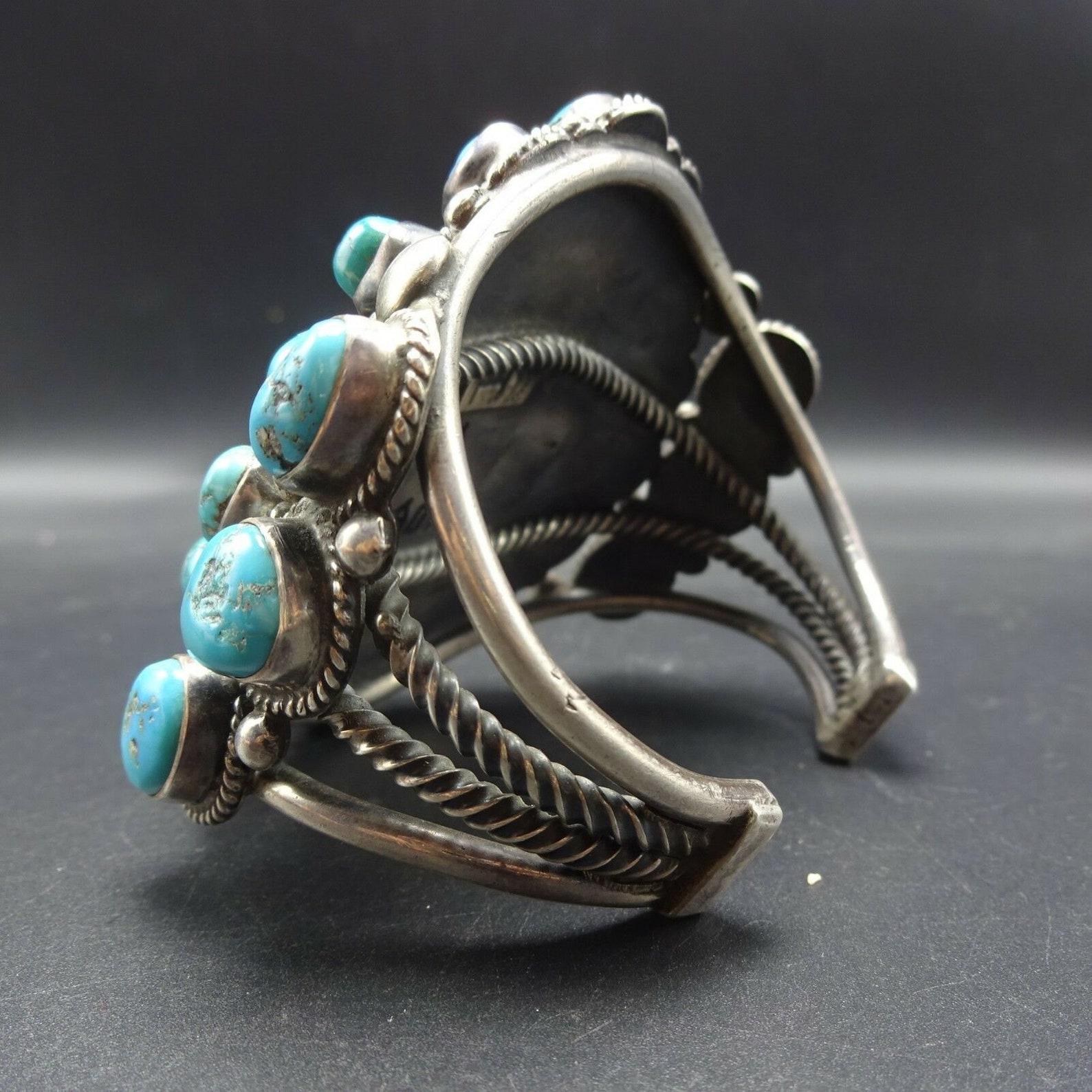 Rare Signed Navajo JIMMIE LONG Sterling Silver & Turquoise Cluster ...