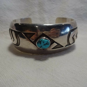 Signed Vintage NAVAJO Michael TAHE Sterling Silver Overlay & TURQUOISE ...