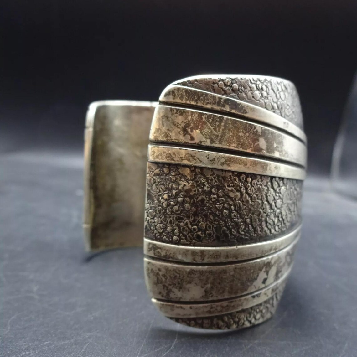 THOMAS TOMMY SINGER Navajo Vintage Sterling Silver Chip Inlay Cuff ...