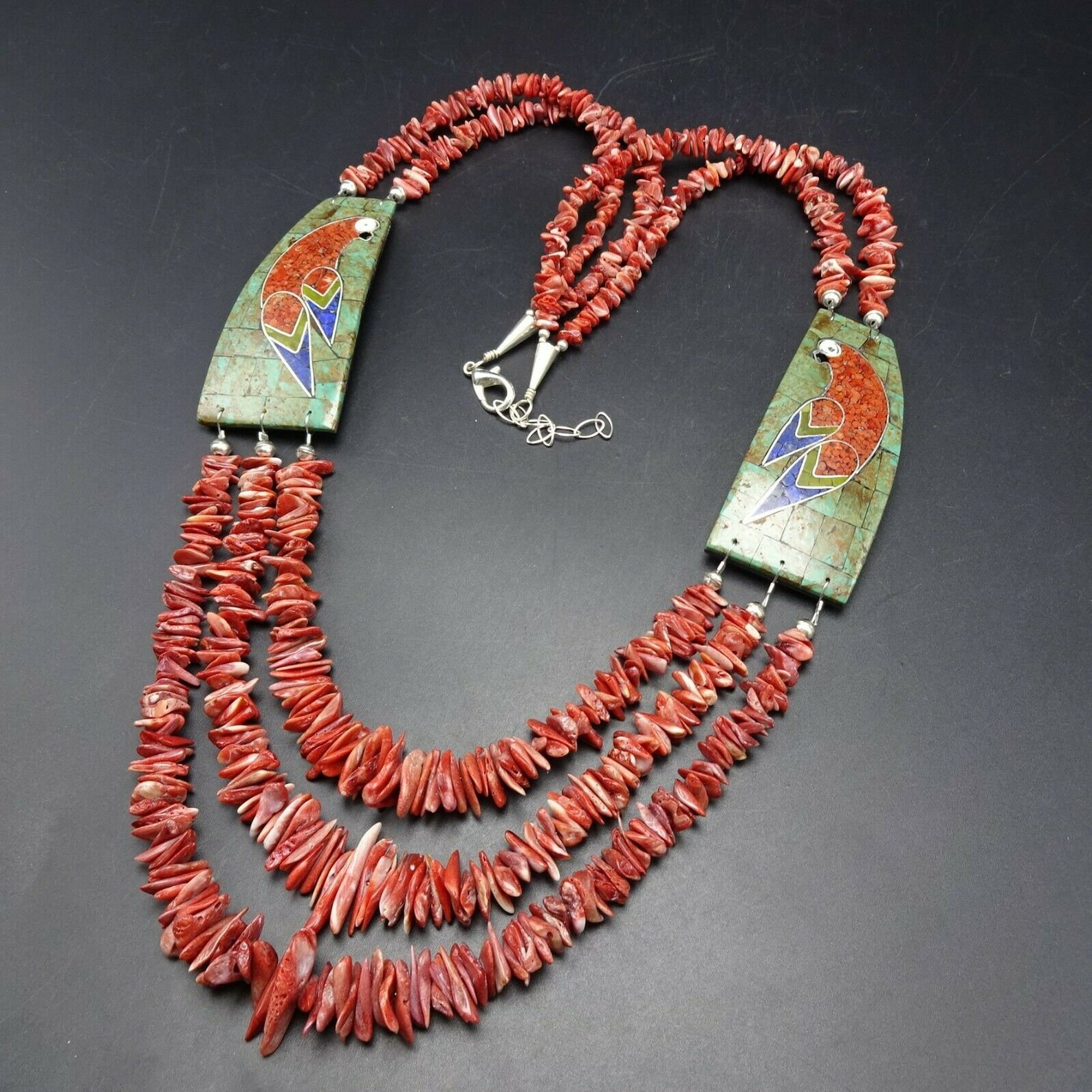 RAYMOND ROSETTA Santo Domingo Pueblo PARROT Spiny Oyster Shell Necklace ...