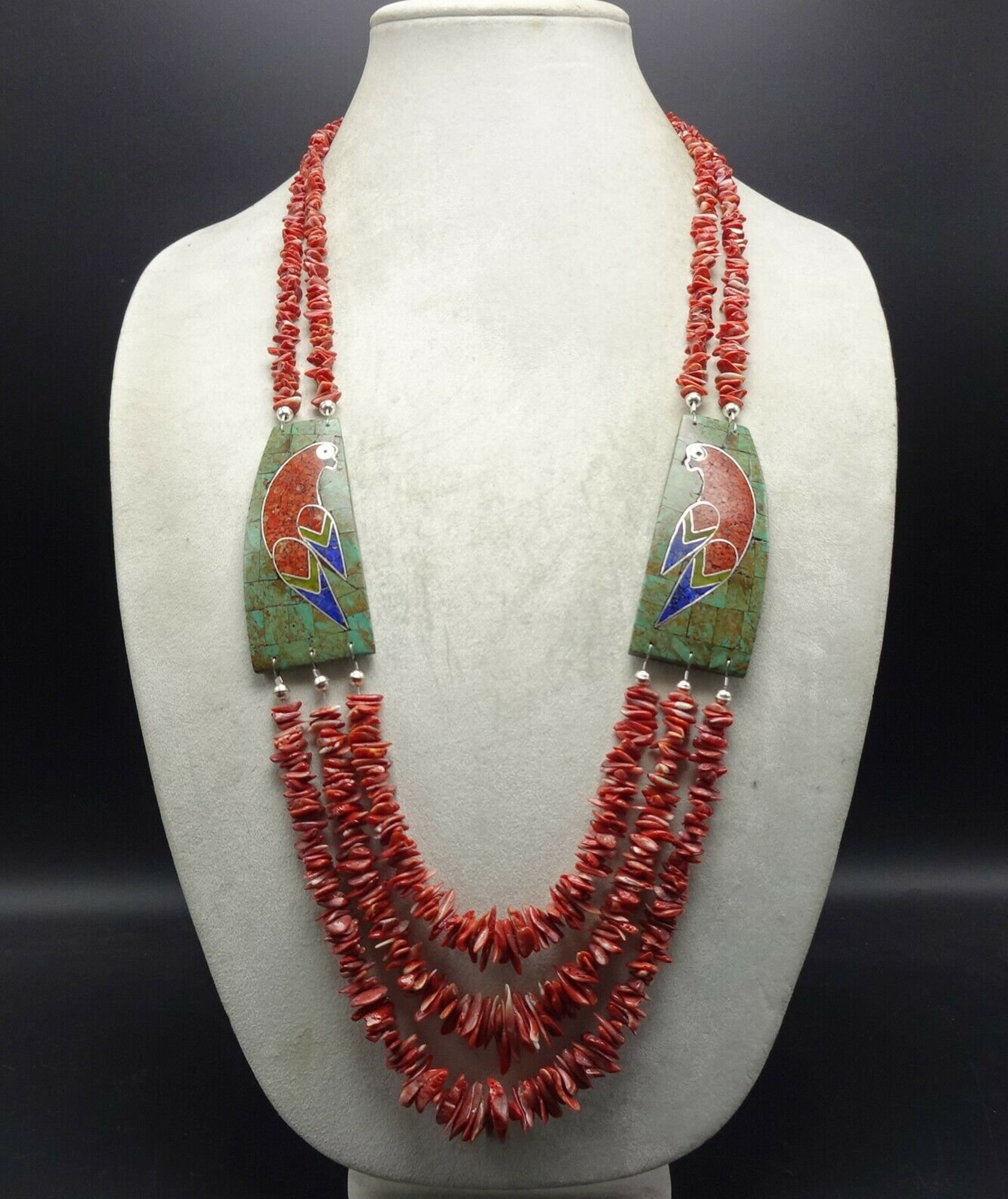 RAYMOND ROSETTA Santo Domingo Pueblo PARROT Spiny Oyster Shell Necklace ...