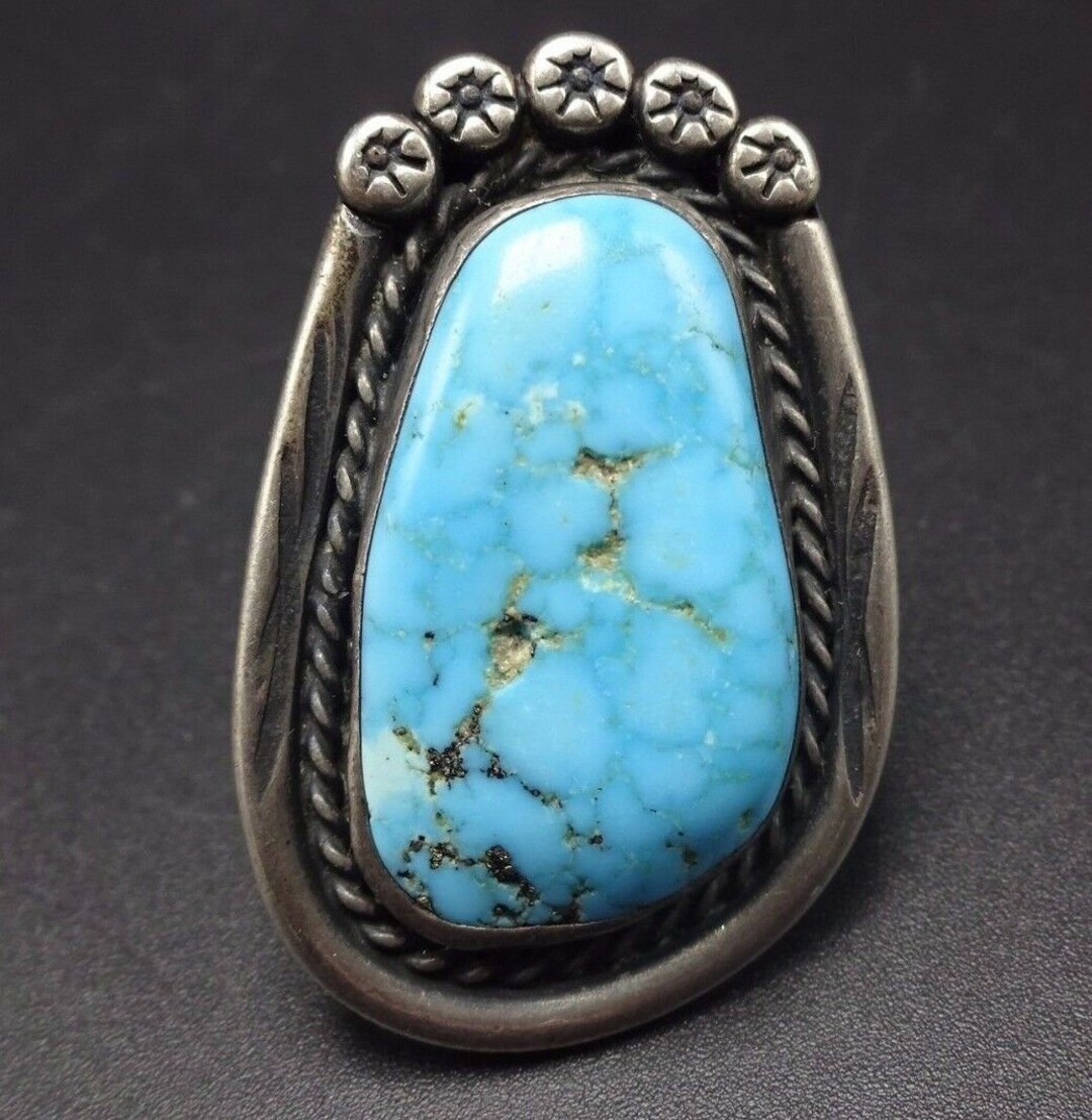 Huge 15.4g Vintage Sterling Silver and Water Web TURQUOISE - Etsy Norway