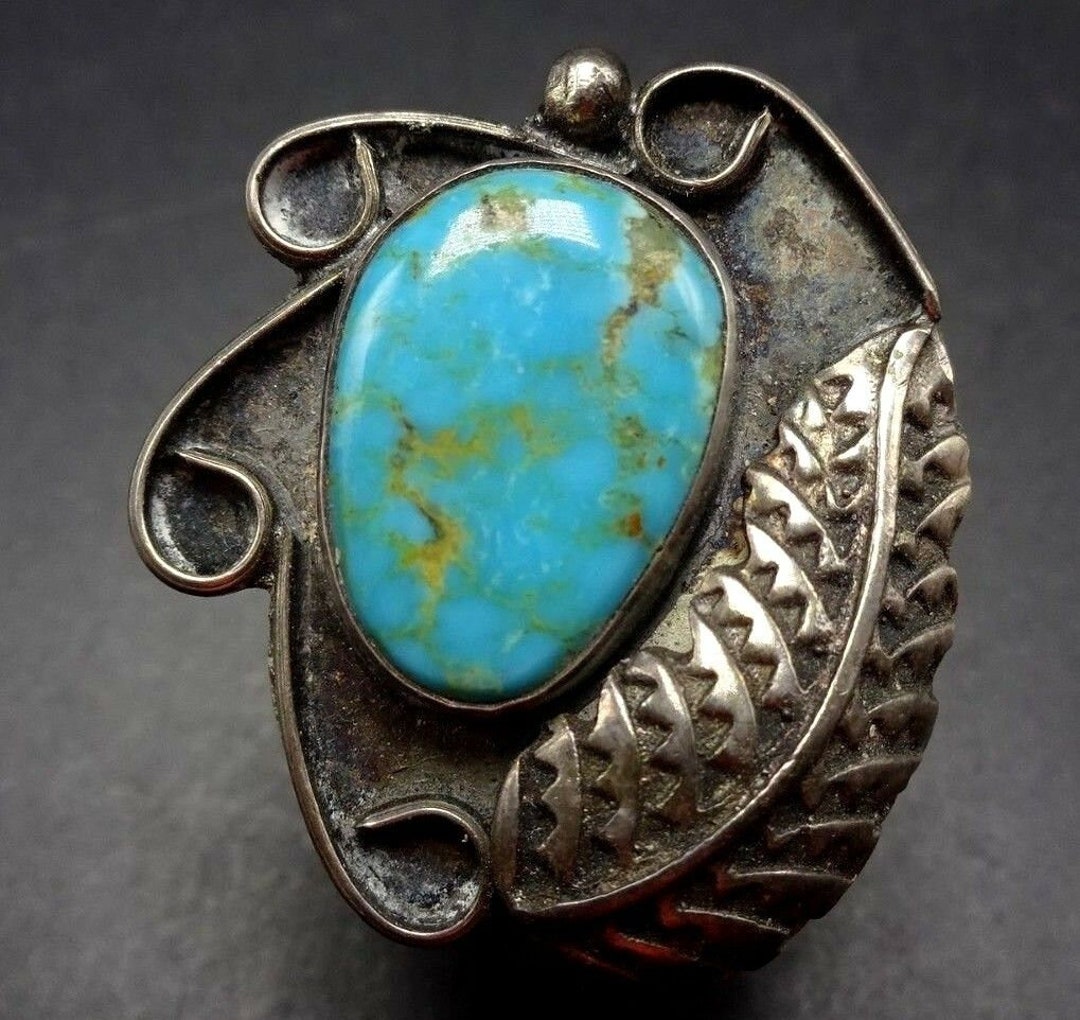Classic OLD PAWN Vintage Sterling Silver TURQUOISE Ring Size 8.25 - Etsy