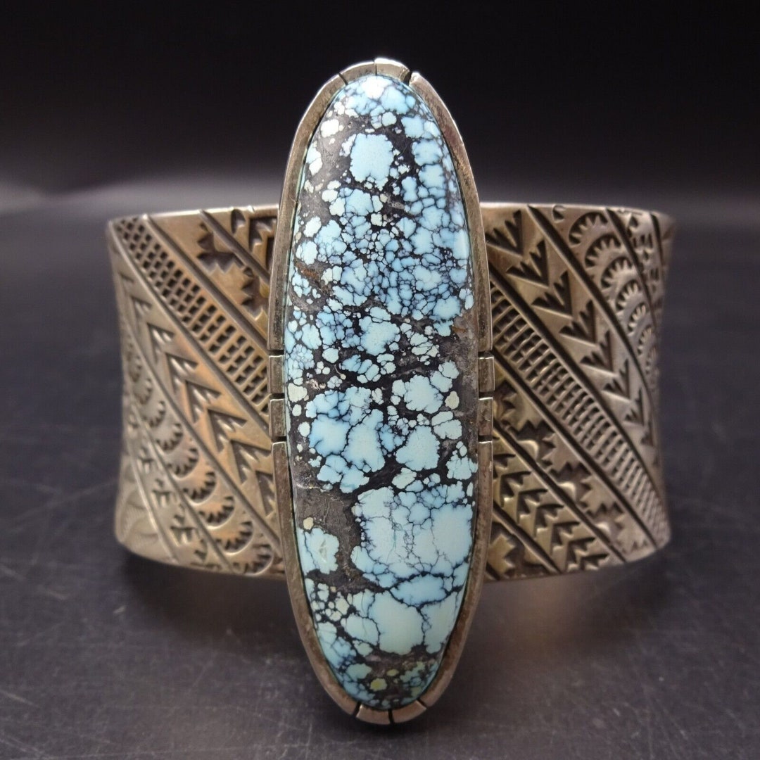 JJ Otero Navajo/hopi Hand Stamped Sterling Silver Blue MOON TURQUOISE ...