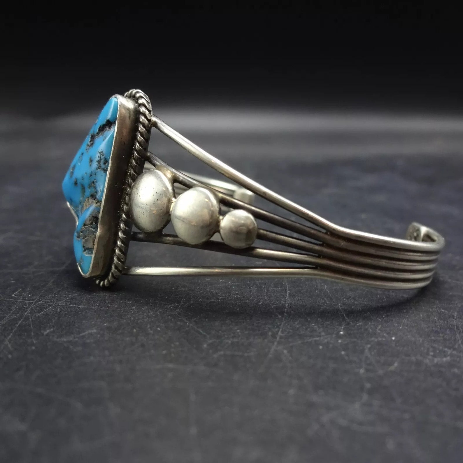 VERDY JAKE Vintage Navajo Sterling Silver Morenci TURQUOISE Cuff ...