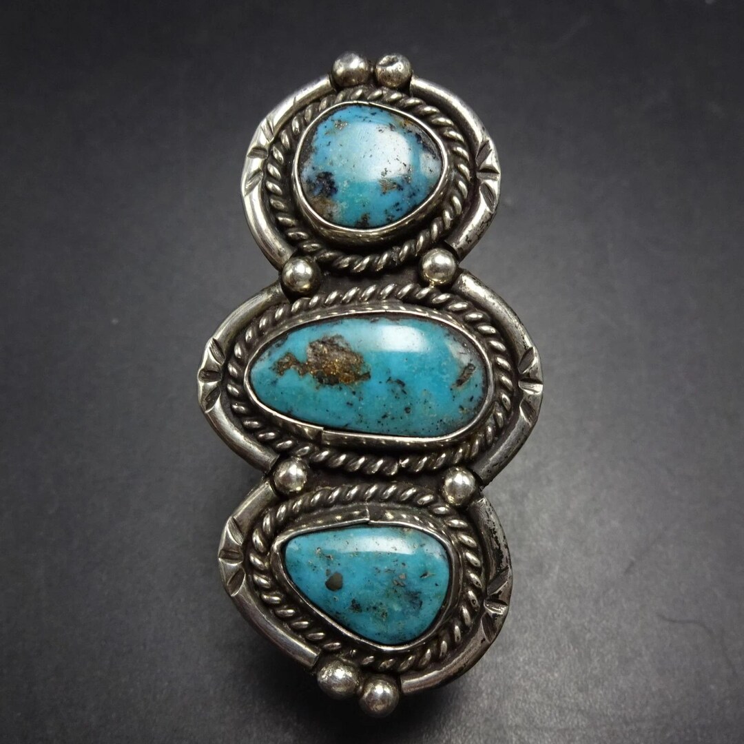 Old 1970s BLUE MORENCI TURQUOISE Sterling Silver Ring Size 6.5 Vintage ...