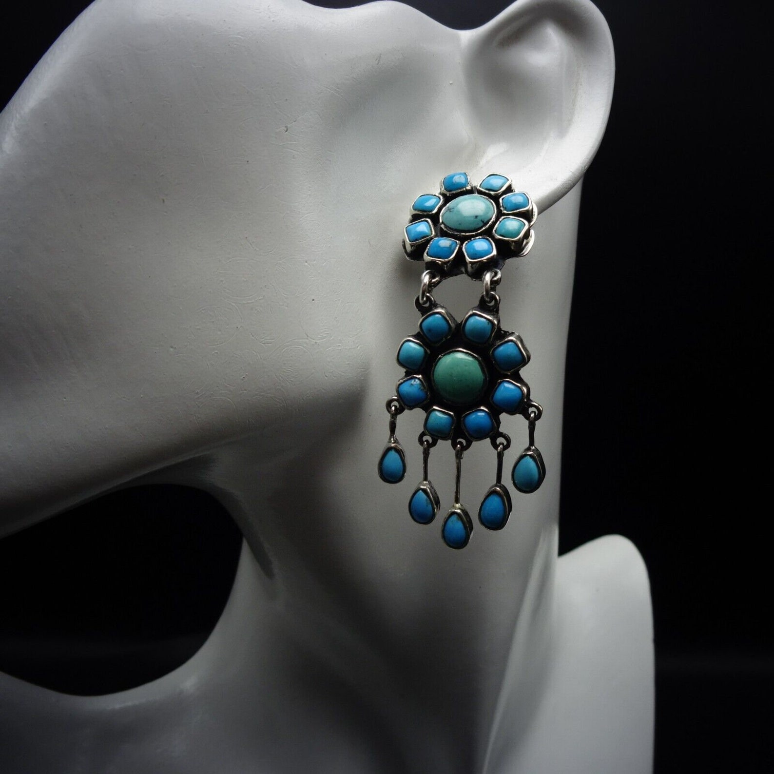 Lovely FEDERICO JIMENEZ Sterlingsilver TURQUOISE Cluster Dangle ...
