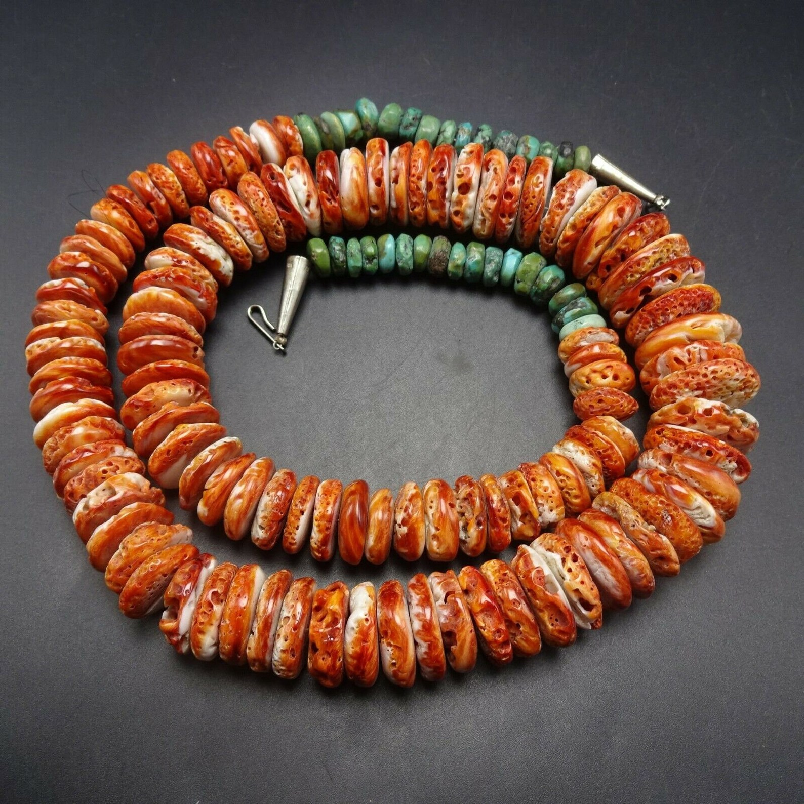 Vintage Orange SPINY OYSTER Shell TURQUOISE Necklace Sterling | Etsy