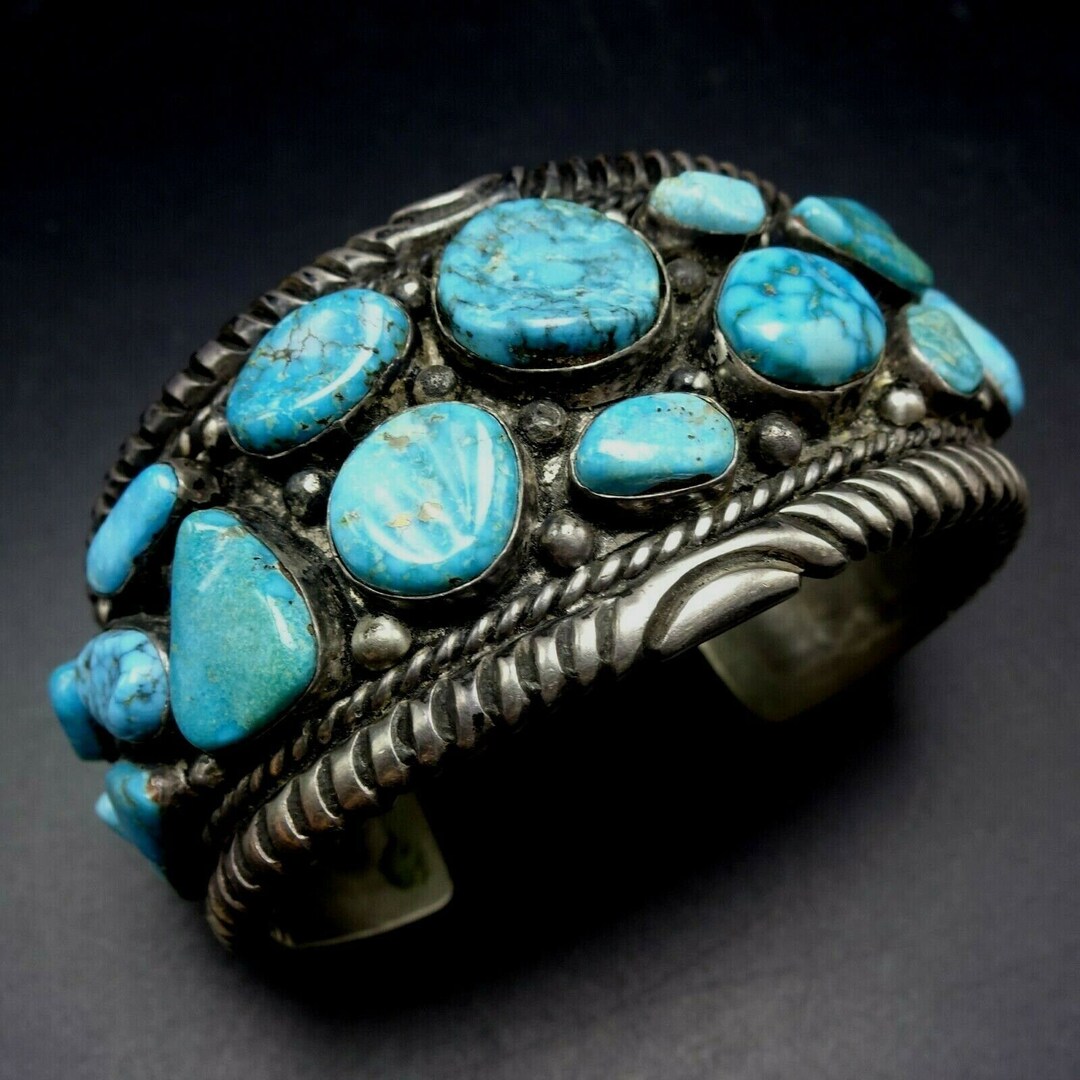 Vintage NAVAJO Heavy Gauge Chisel Stamped Sterlingsilver TURQUOISE Cuff ...