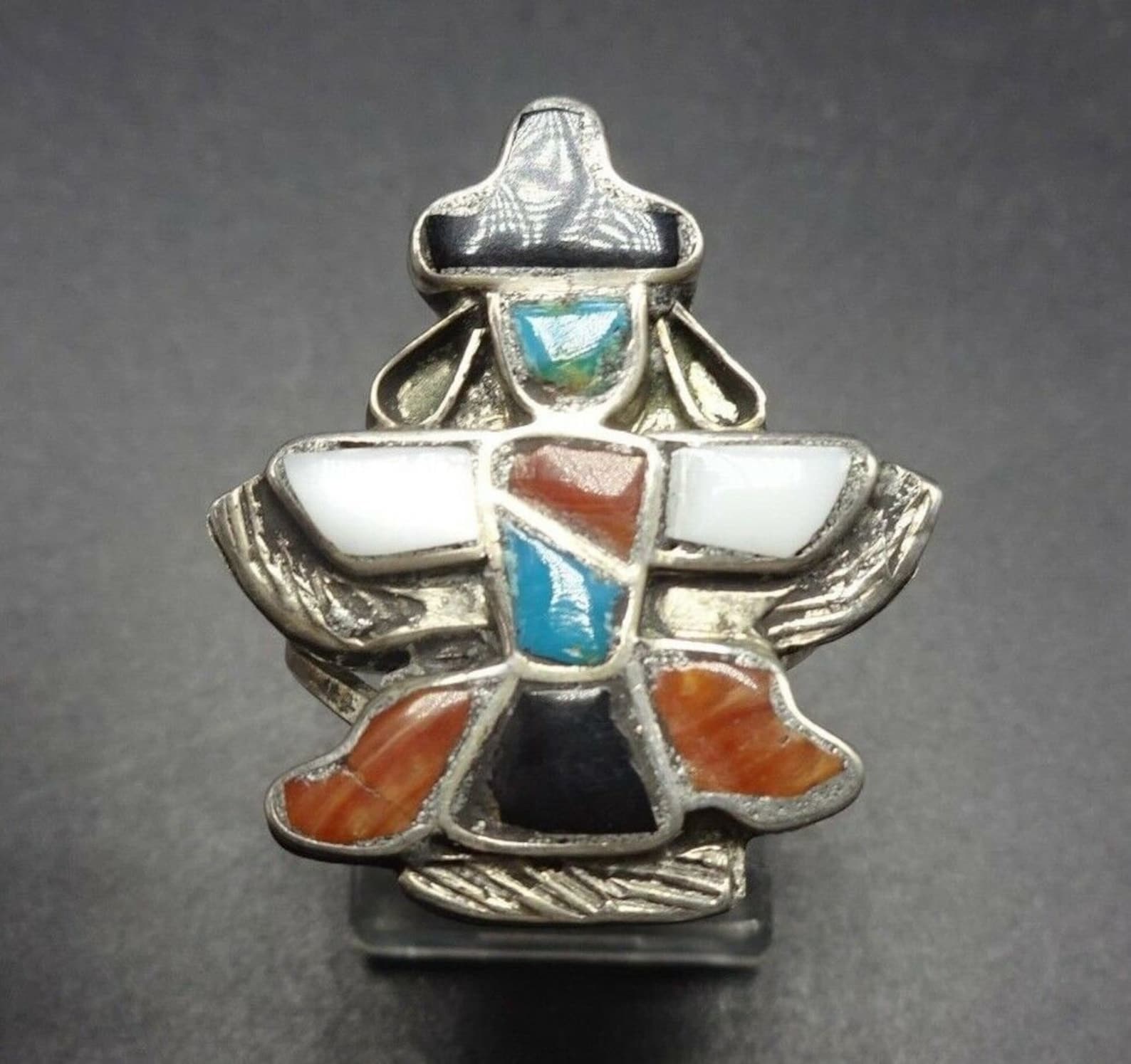 Vintage Sterling Silver KNIFEWING INLAY Ring Size 5.5, Turquoise Coral ...