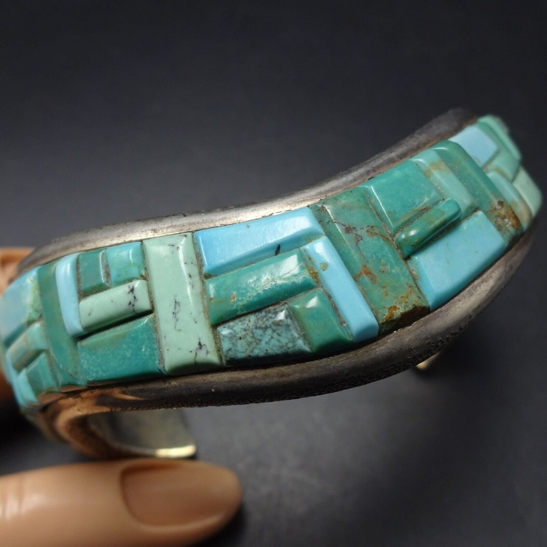 Vintage DAVID R FREELAND Sterling Silver TURQUOISE Cobblestone Inlay ...