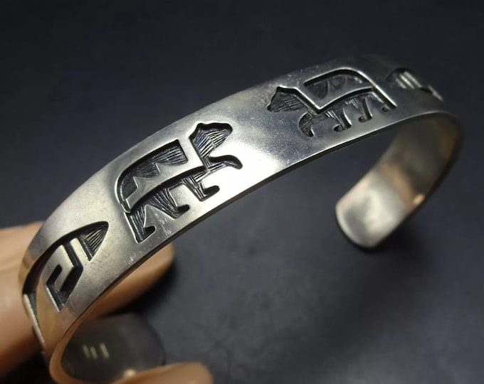 Signed VINTAGE HOPI Sterling Silver OVERLAY Cuff Bracelet Sacred Bear ...