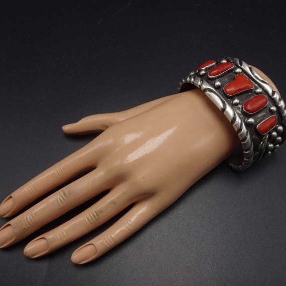 Heavy Gauge Vintage Chisel Cut Sterling Silver CORAL … - Gem