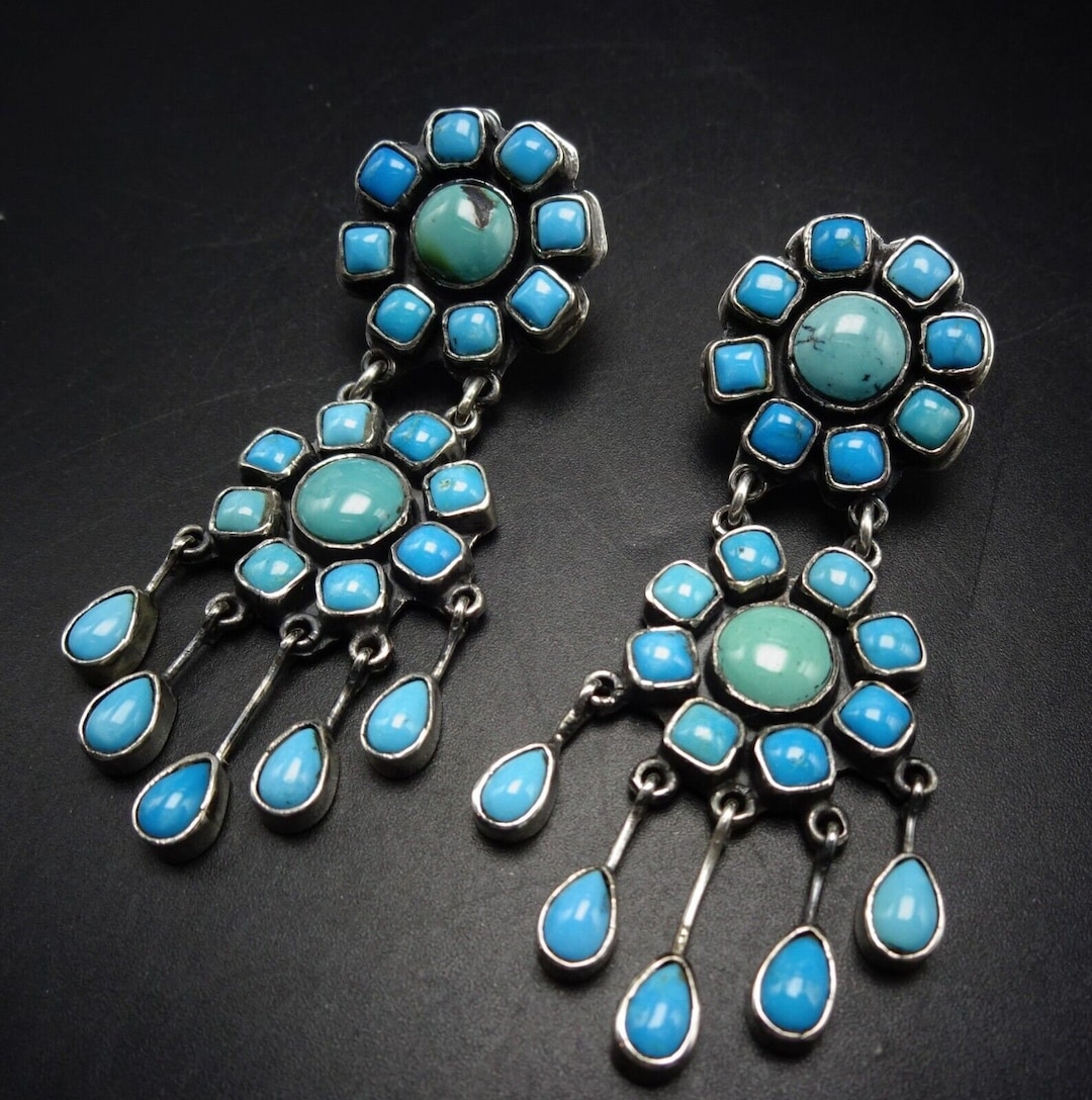 Lovely FEDERICO JIMENEZ Sterlingsilver TURQUOISE Cluster Dangle ...