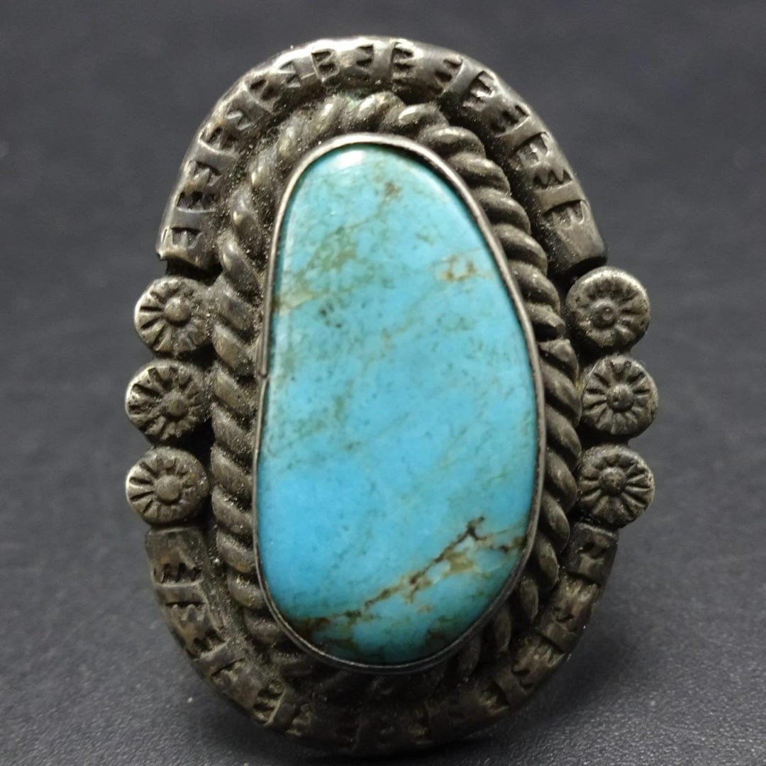 Vintage JAMES MARTIN Navajo TURQUOISE Hand Stamped Sterlingsilver Ring ...