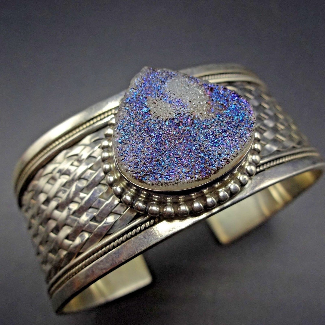 Vintage NICKY BUTLER Sterling Silver & Purple Druzy RAJ Collection Cuff ...