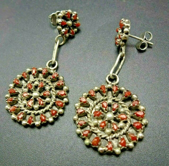 Vintage Sterling Silver CORAL Snake Eye Petit Point E… - Gem