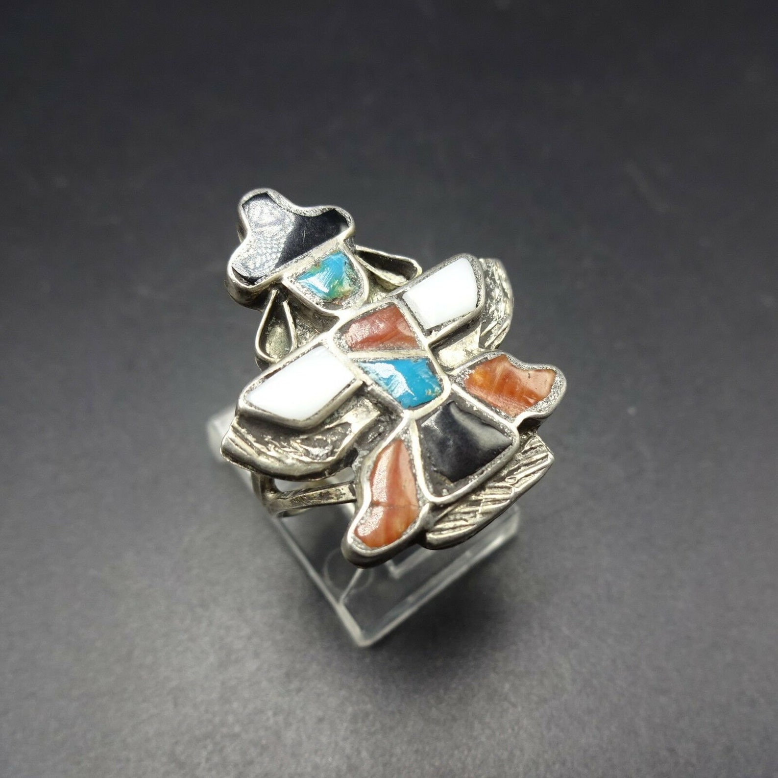 Vintage Sterling Silver KNIFEWING INLAY Ring Size 5.5, Turquoise Coral ...
