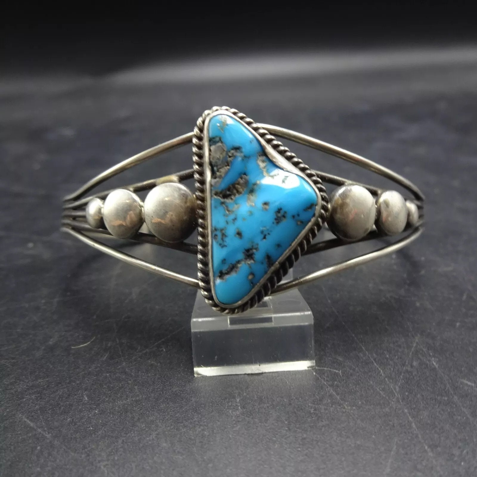 VERDY JAKE Vintage Navajo Sterling Silver Morenci TURQUOISE Cuff ...