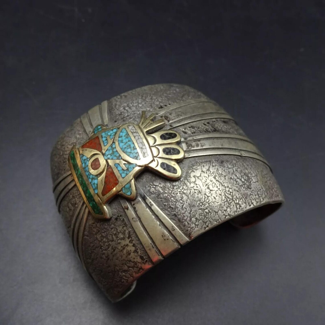THOMAS TOMMY SINGER Navajo Vintage Sterling Silver Chip Inlay Cuff ...