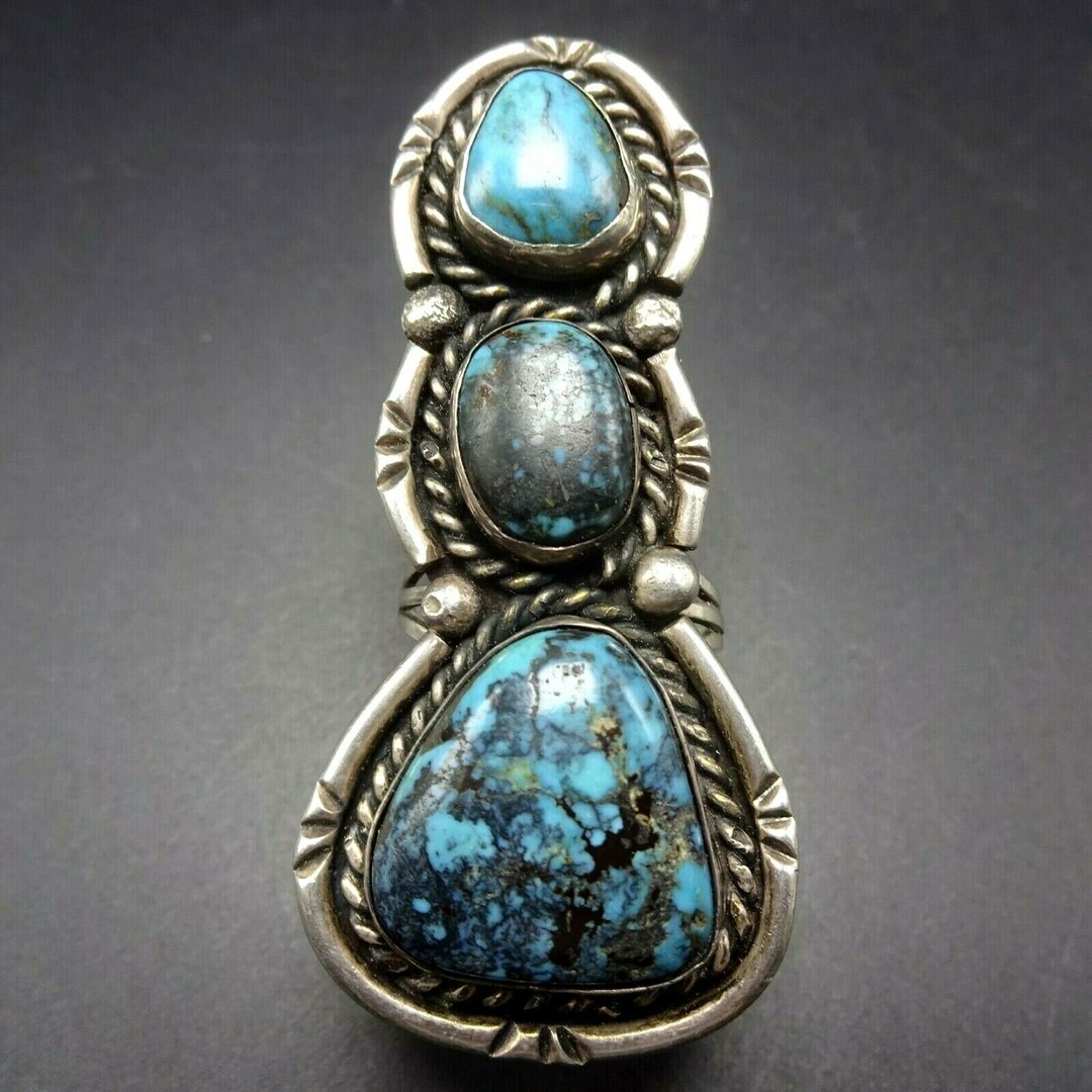 MAGNIFICENT Vintage Sterling Silver Apache Blue TURQUOISE Ring size 9.5 Etsy Italia