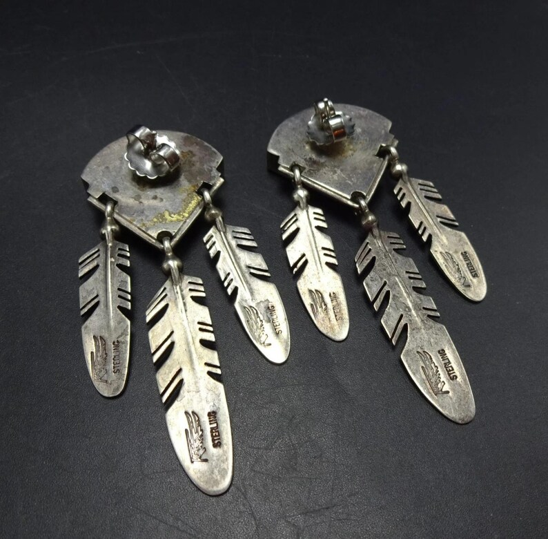 RAY TRACEY Knifewing SEGURA Channel Inlay Earrings With Feather Dangles ...