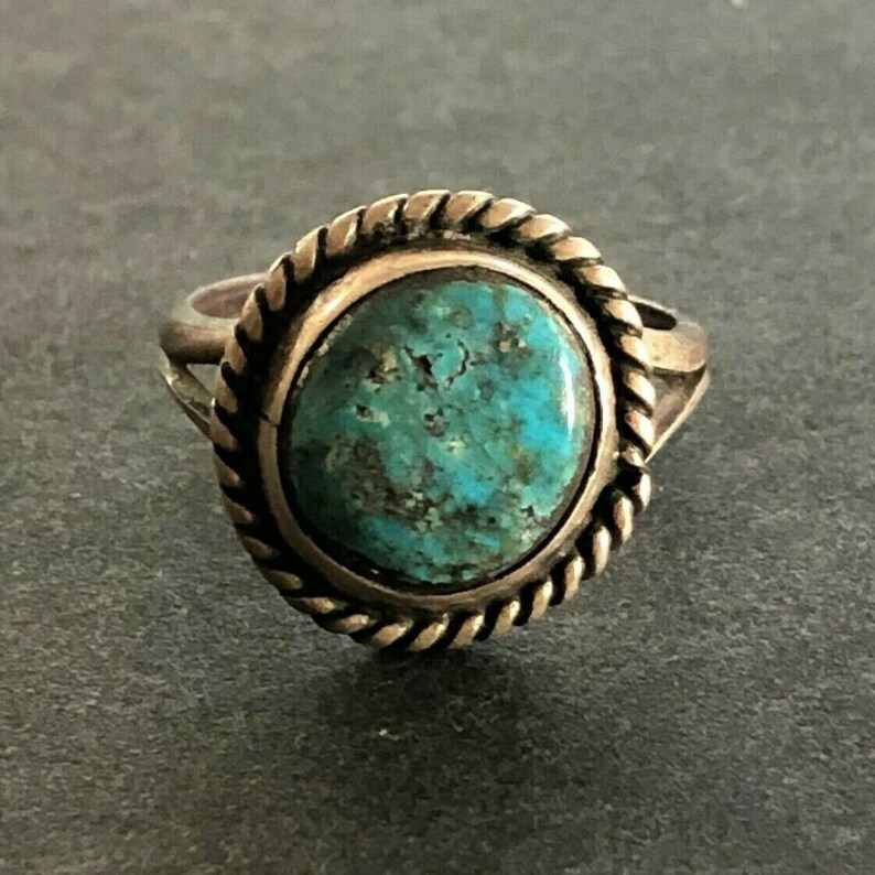 EXCELLENT Vintage Sterling Silver Round CAB of TURQUOISE Ring Size 6.5 ...