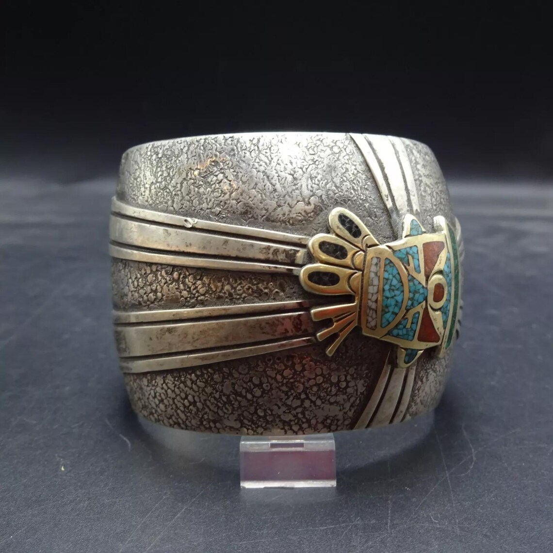 THOMAS TOMMY SINGER Navajo Vintage Sterling Silver Chip Inlay Cuff ...