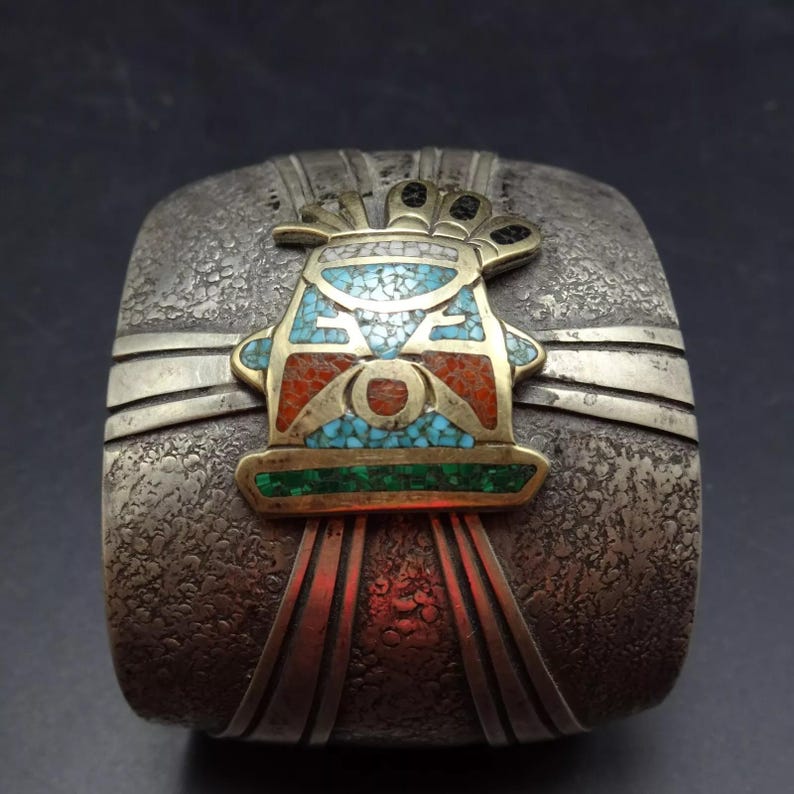 THOMAS TOMMY SINGER Navajo Vintage Sterling Silver Chip Inlay Cuff ...