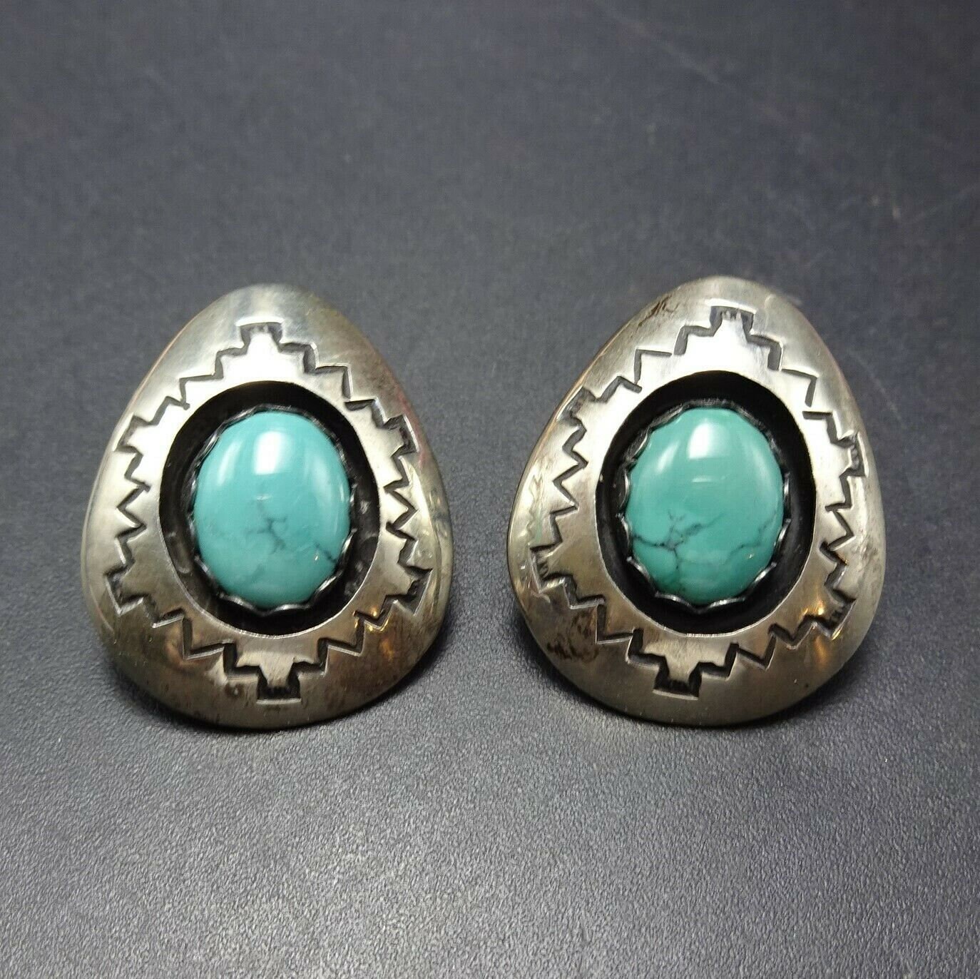 TEDDY GOODLUCK Vintage Navajo Sterling Silver Shadowbox TURQUOISE Earrings Etsy