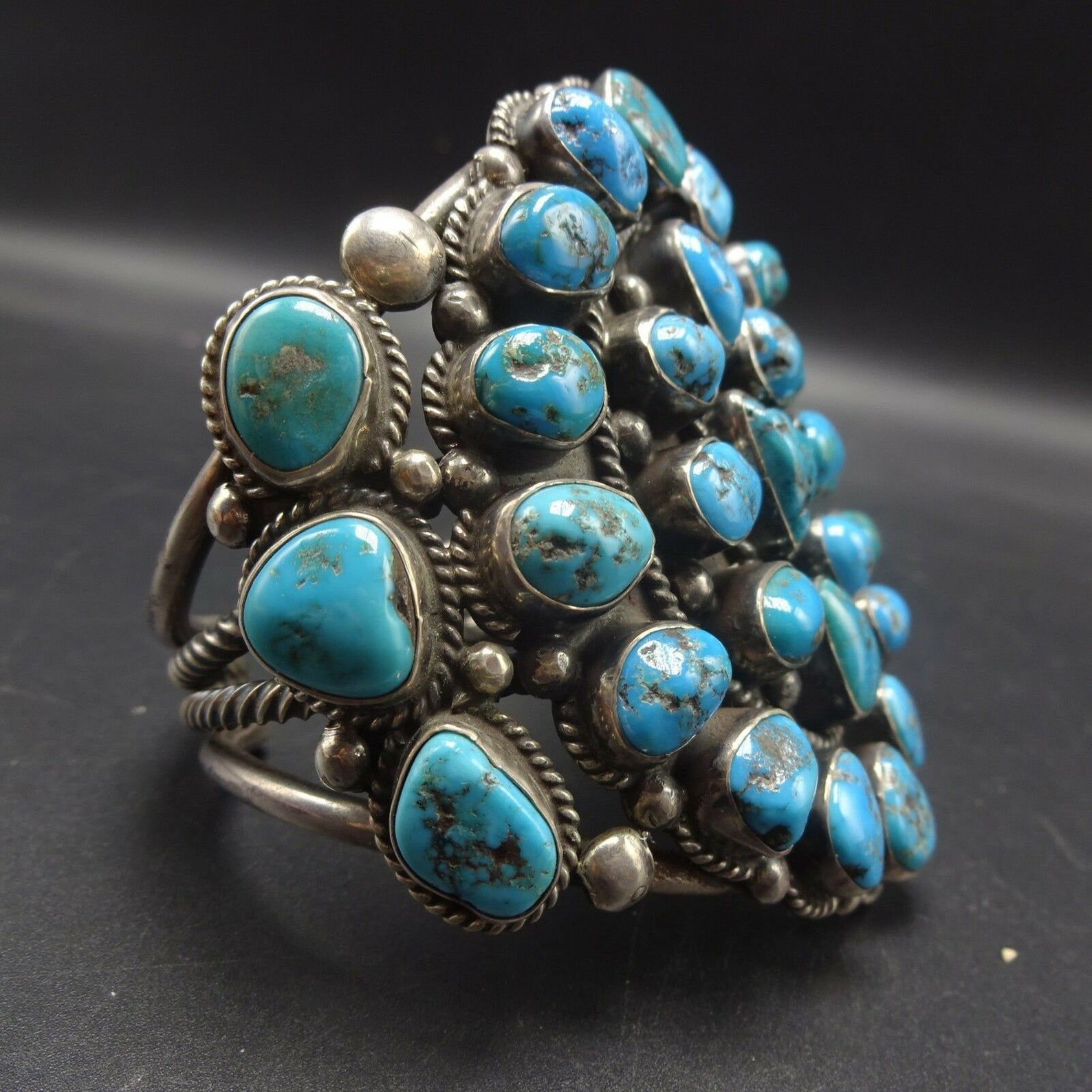 Rare Signed Navajo JIMMIE LONG Sterling Silver & Turquoise Cluster ...