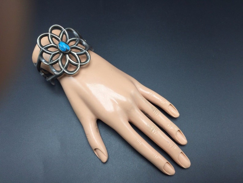 Heavy Vintage Sand Cast Sterling Silver and TURQUOISE Cuff - Etsy