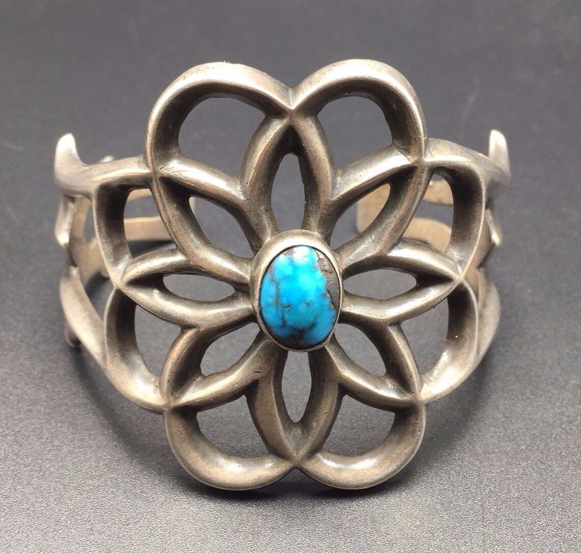Heavy Vintage Sand Cast Sterling Silver and TURQUOISE Cuff - Etsy