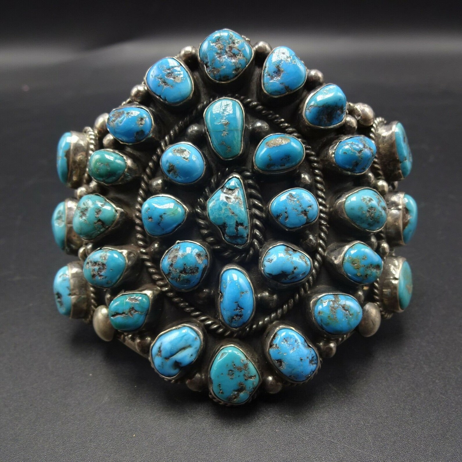 Rare Signed Navajo JIMMIE LONG Sterling Silver & Turquoise Cluster ...