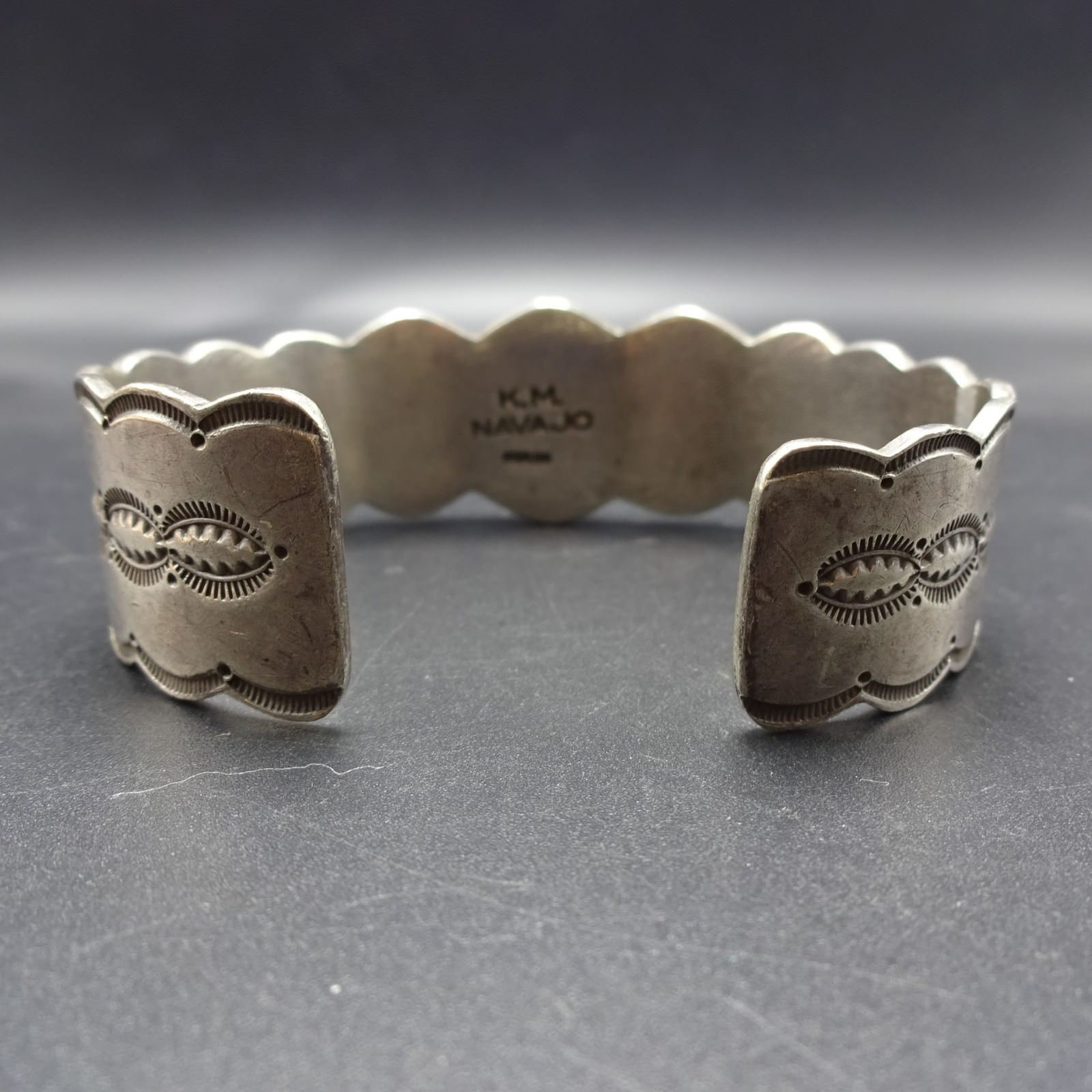 Vintage NAVAJO Hand Stamped Sterling Silver & TURQUOISE Cuff | Etsy