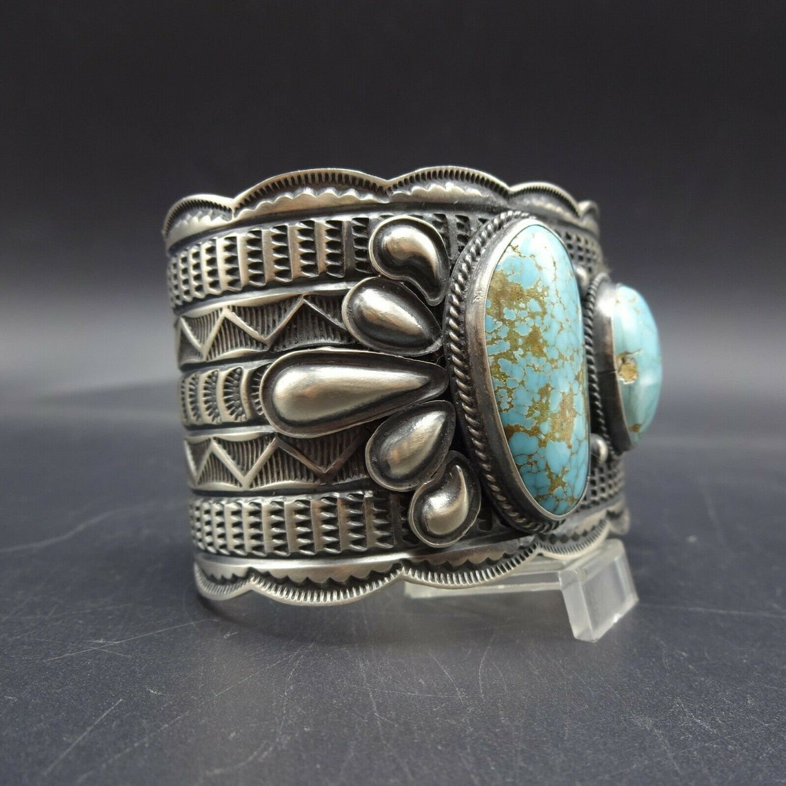 HUGE Andy Cadman NAVAJO Hand-stamped Sterling Silver TURQUOISE | Etsy
