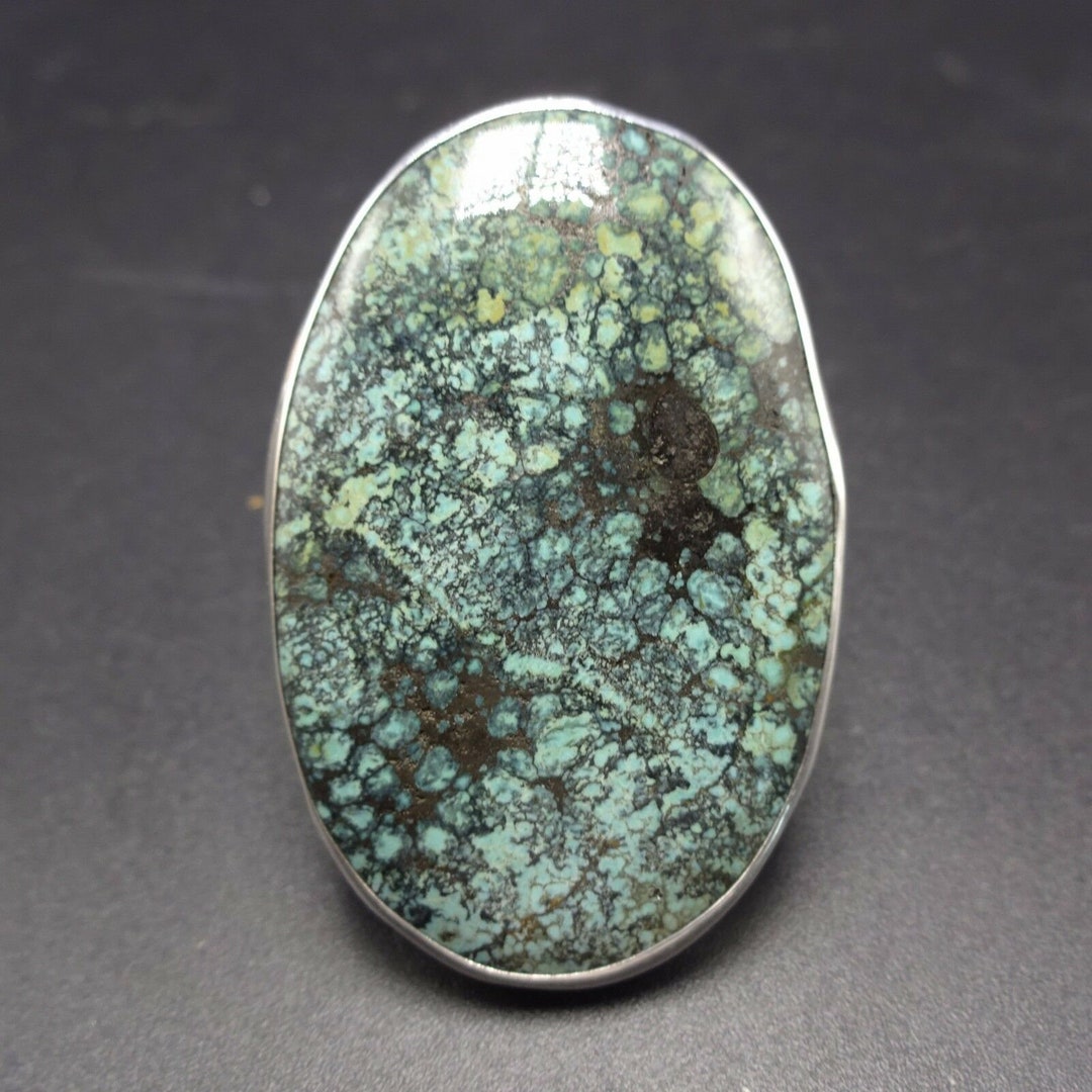 Huge Oval Sterling Silver & Webbed TURQUOISE Ring, Size 8.5, FLORENTINO ...