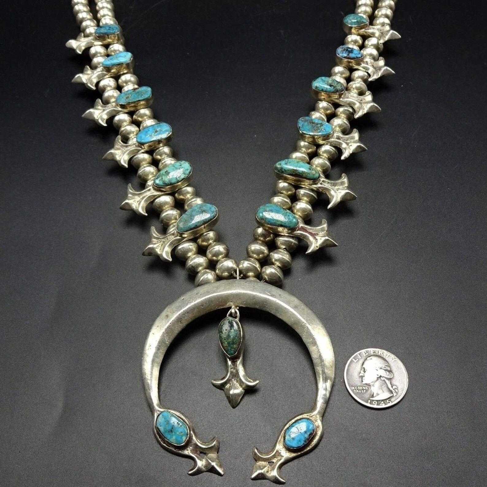 Vintage Sand Cast Sterling Silver & Turquoise SQUASH BLOSSOM | Etsy